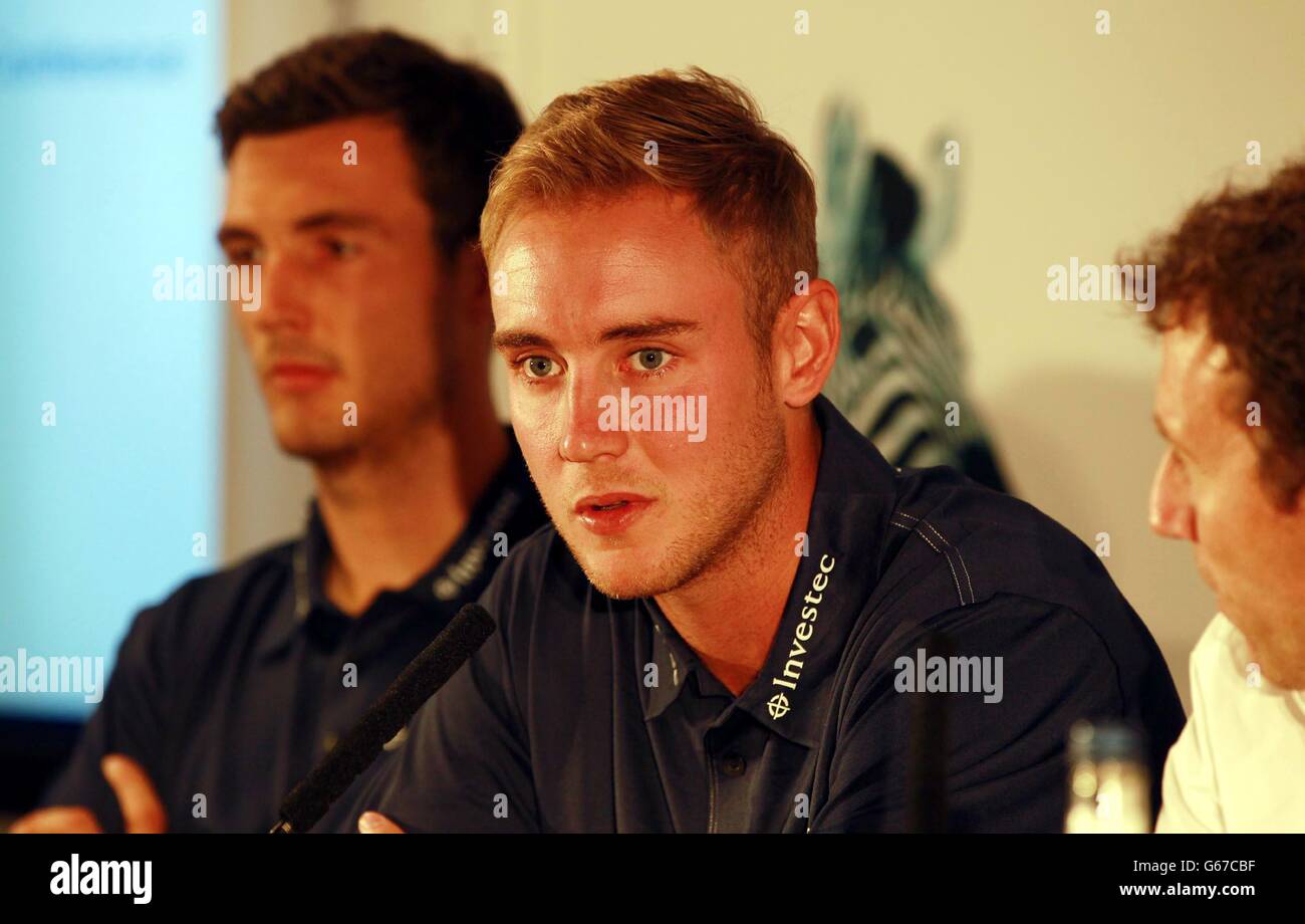 England's (left to right) Steven Finn, Stuart Broad and former player ...