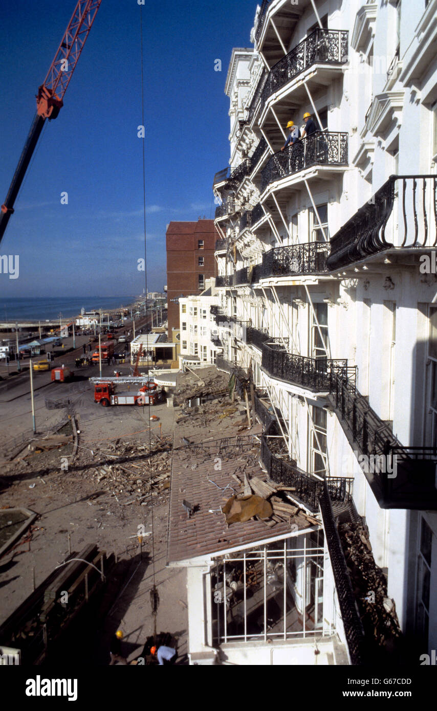 Scene at the Grand Hotel, Brighton, after a bomb explosion during the ...