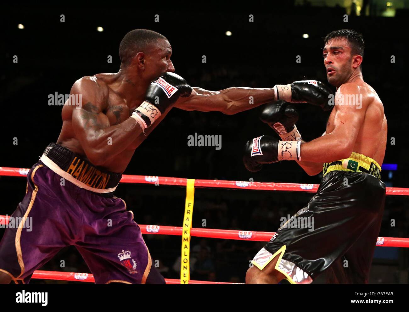 Boxing - Echo Arena. Adil Anwar (right) and Darren Hamilton in action ...