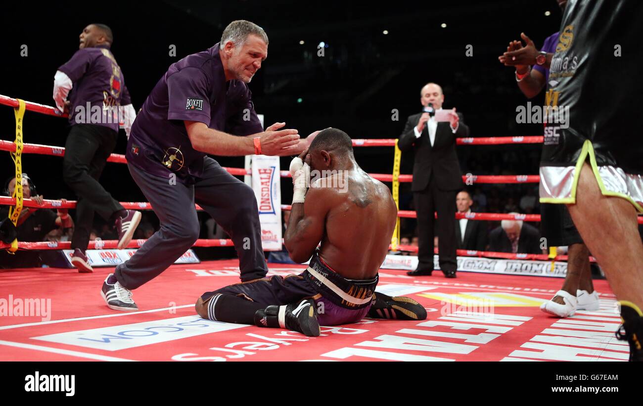 Darren Hamilton celebrates victory over Adil Anwar during the BBBofC ...