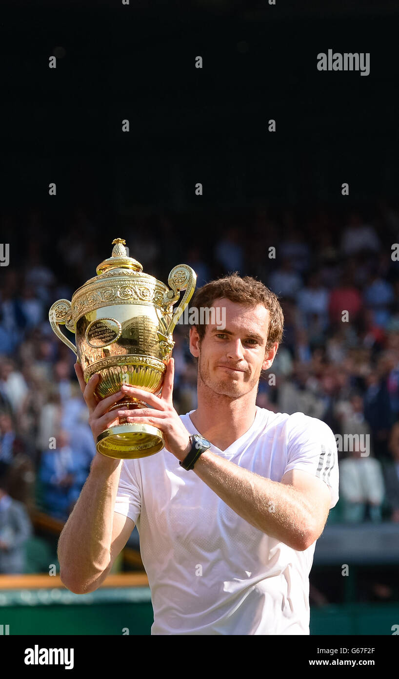 Great Britain's Andy Murray celebrates with his trophy after defeating ...