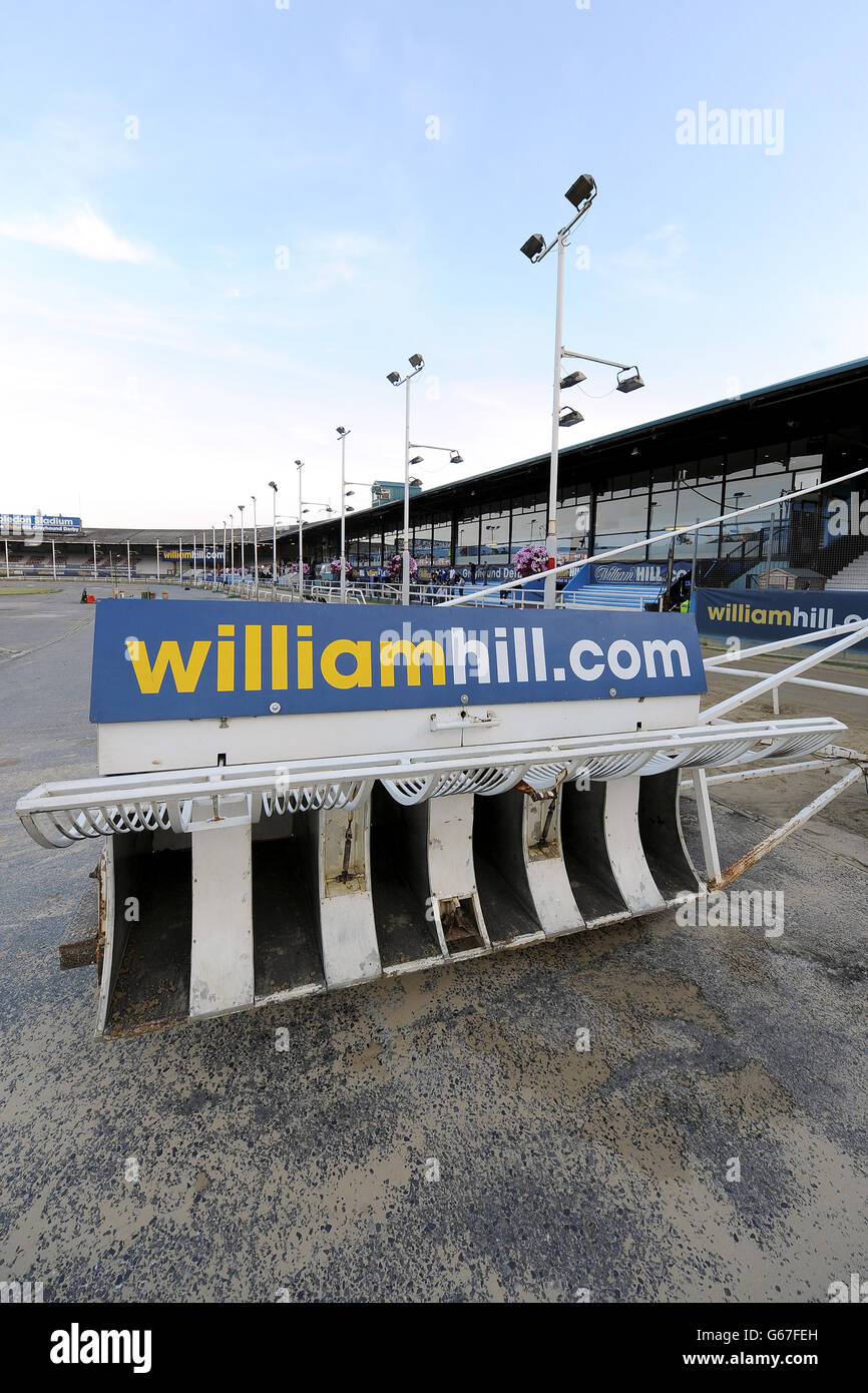 A view of the starting gates inside Wimbledon Stadium before the ...