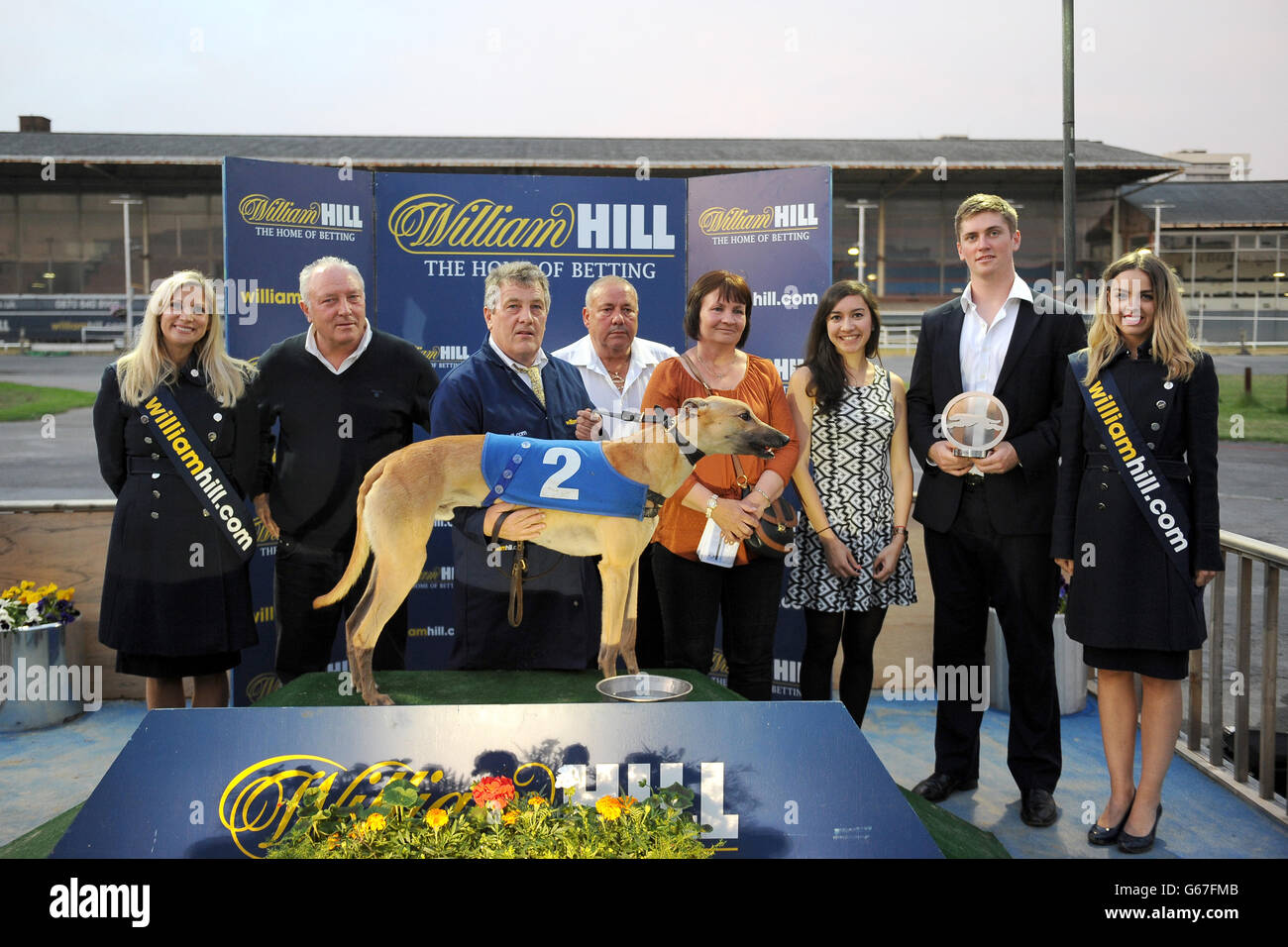 Connections of Ballymac Eske after winning the William Hill Greyhound ...