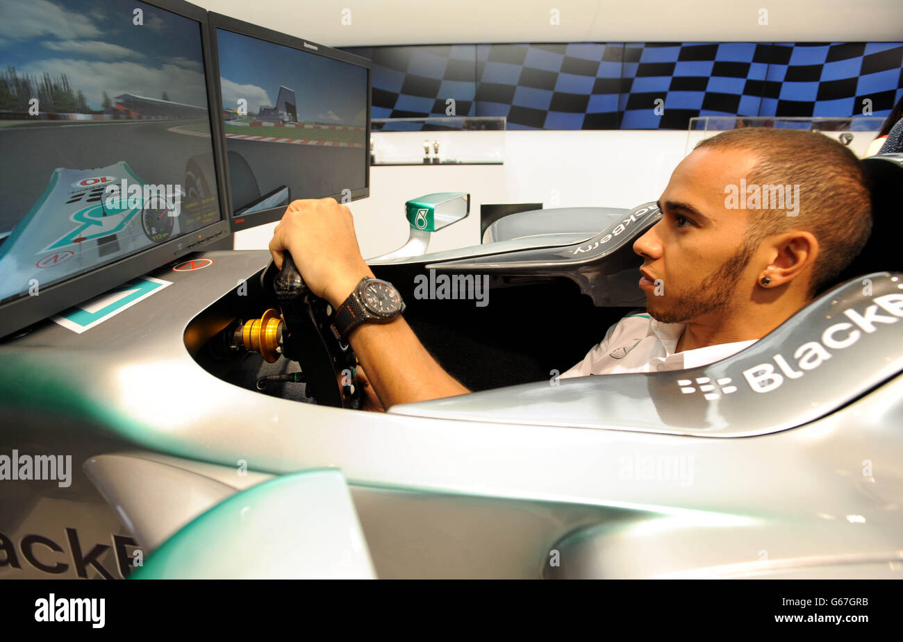 Lewis Hamilton during the launch of a in-store F1 simulator ahead of ...
