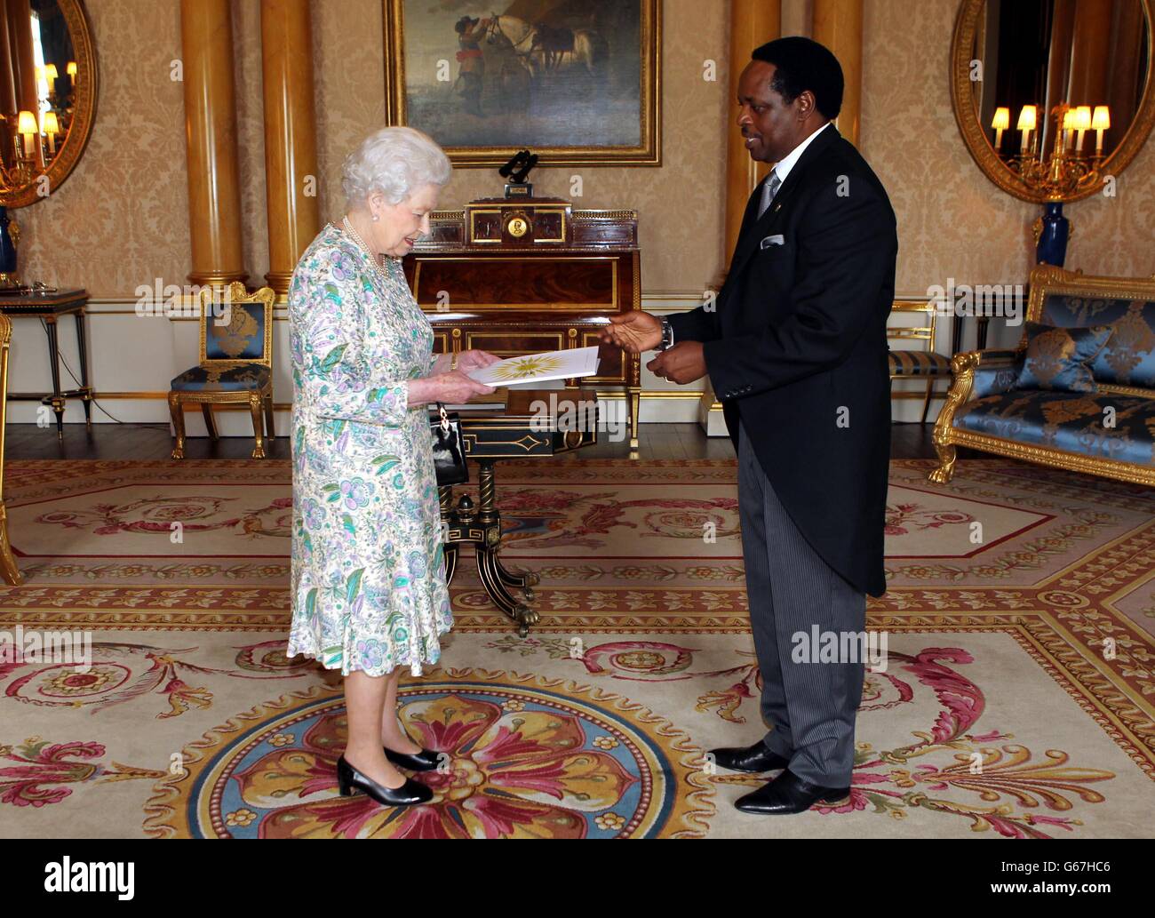 Queen Elizabeth II receiving the credentials of the Ambassador of the ...