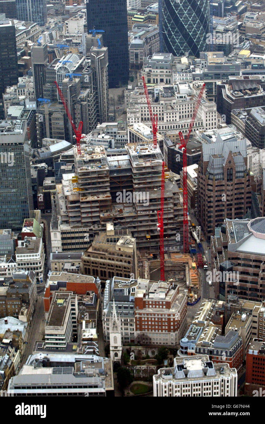City of London. An aerial view of building work in central London Stock ...