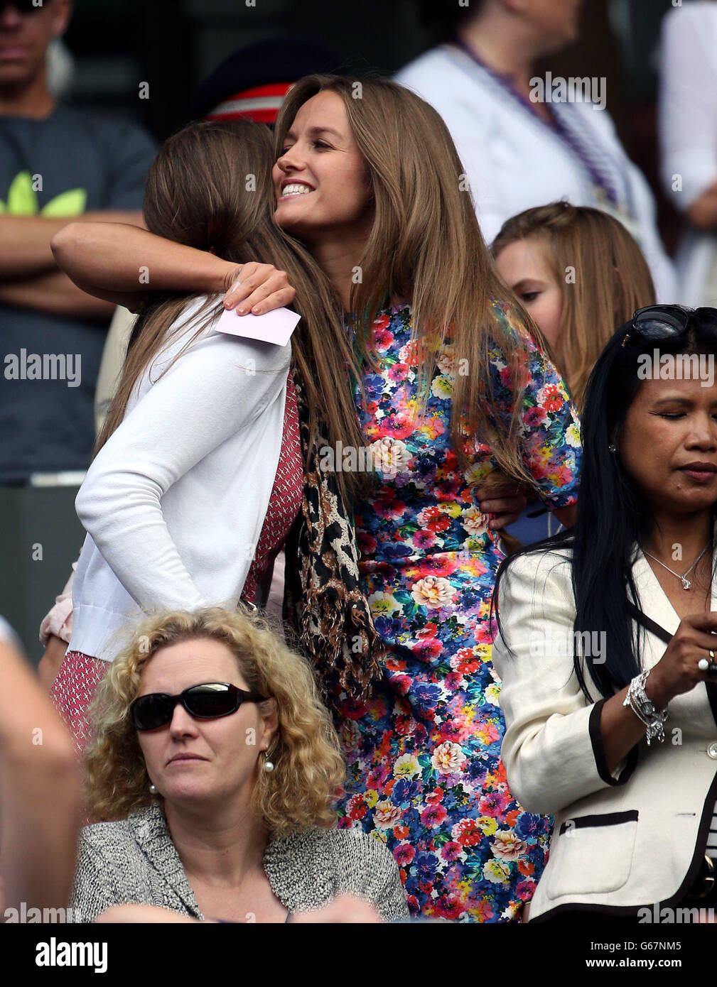 Kim Sears makes her way to her seat during day seven of the Wimbledon ...