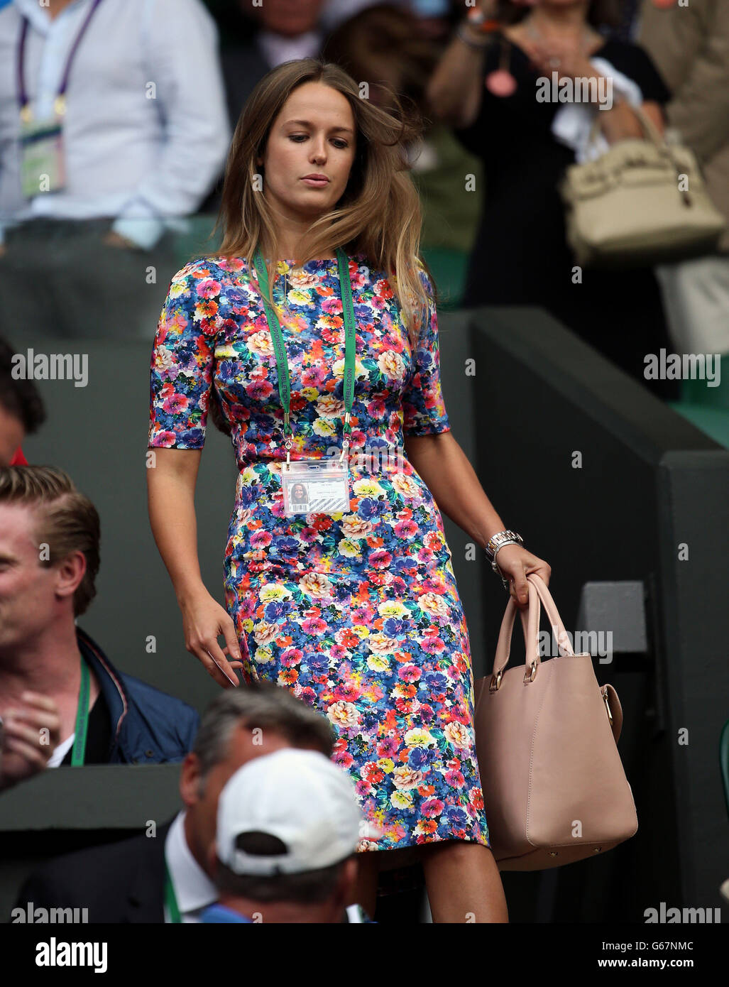 Kim Sears makes her way to her seat during day seven of the Wimbledon ...