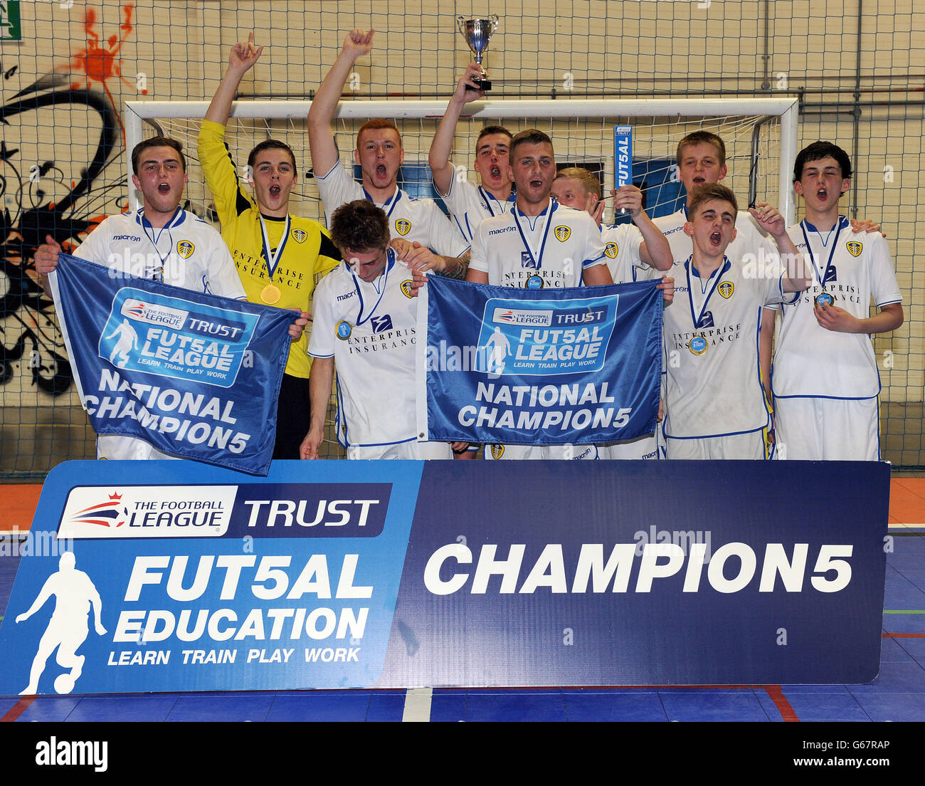 The Leeds United team celebrate their victory in the National Finals ...