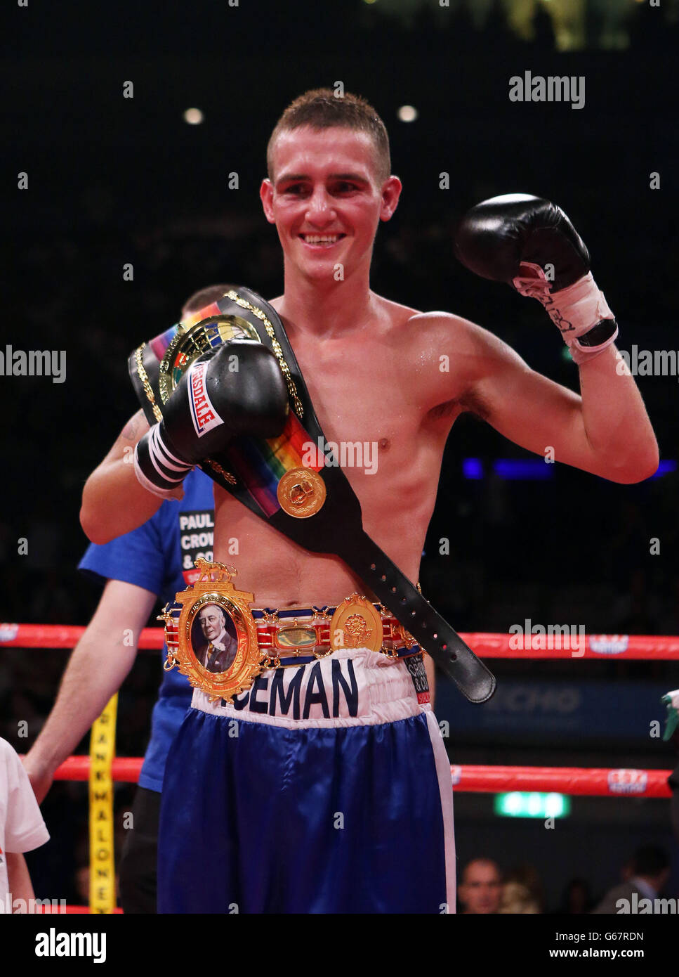 Kevin Satchell celebrates his victory over Iain Butcher in the BBBofC ...