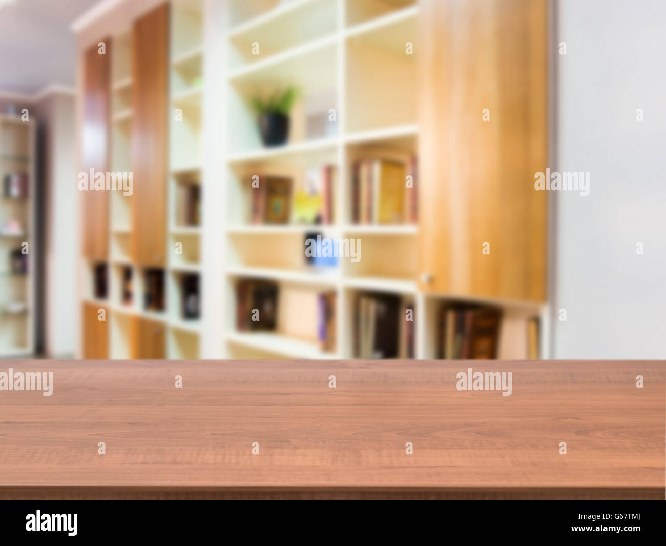 Wooden empty table in front of living room Stock Photo - Alamy