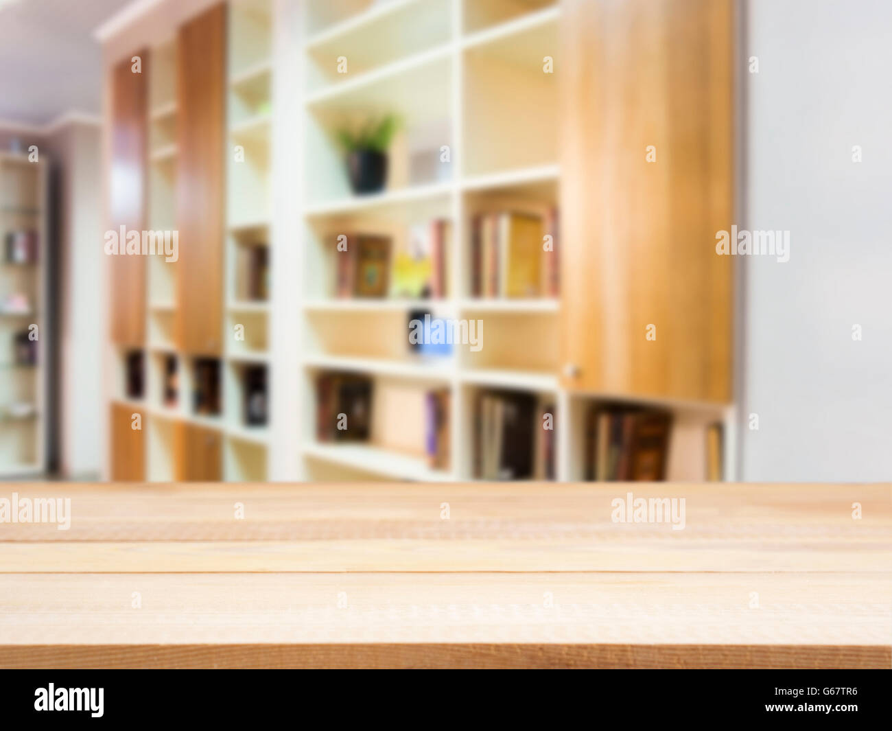 Wooden empty table in front of living room Stock Photo - Alamy