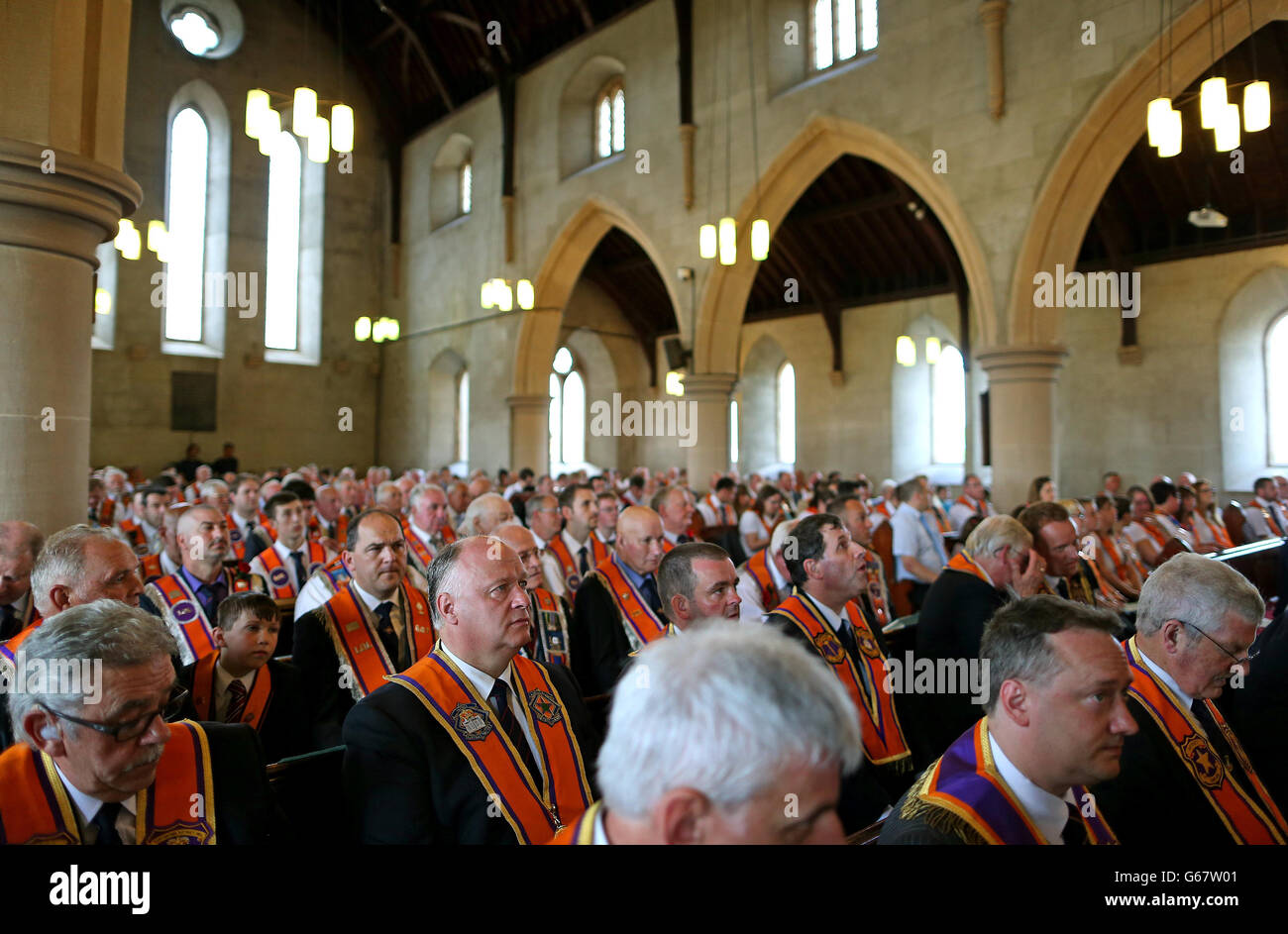 Orange Order members hold a service inside Drumcree parish church in ...