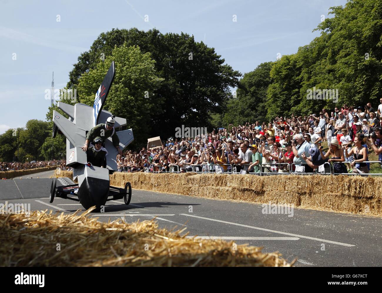 . The Dumbster Team, one of 70 gravity powered vehicles taking part in ...