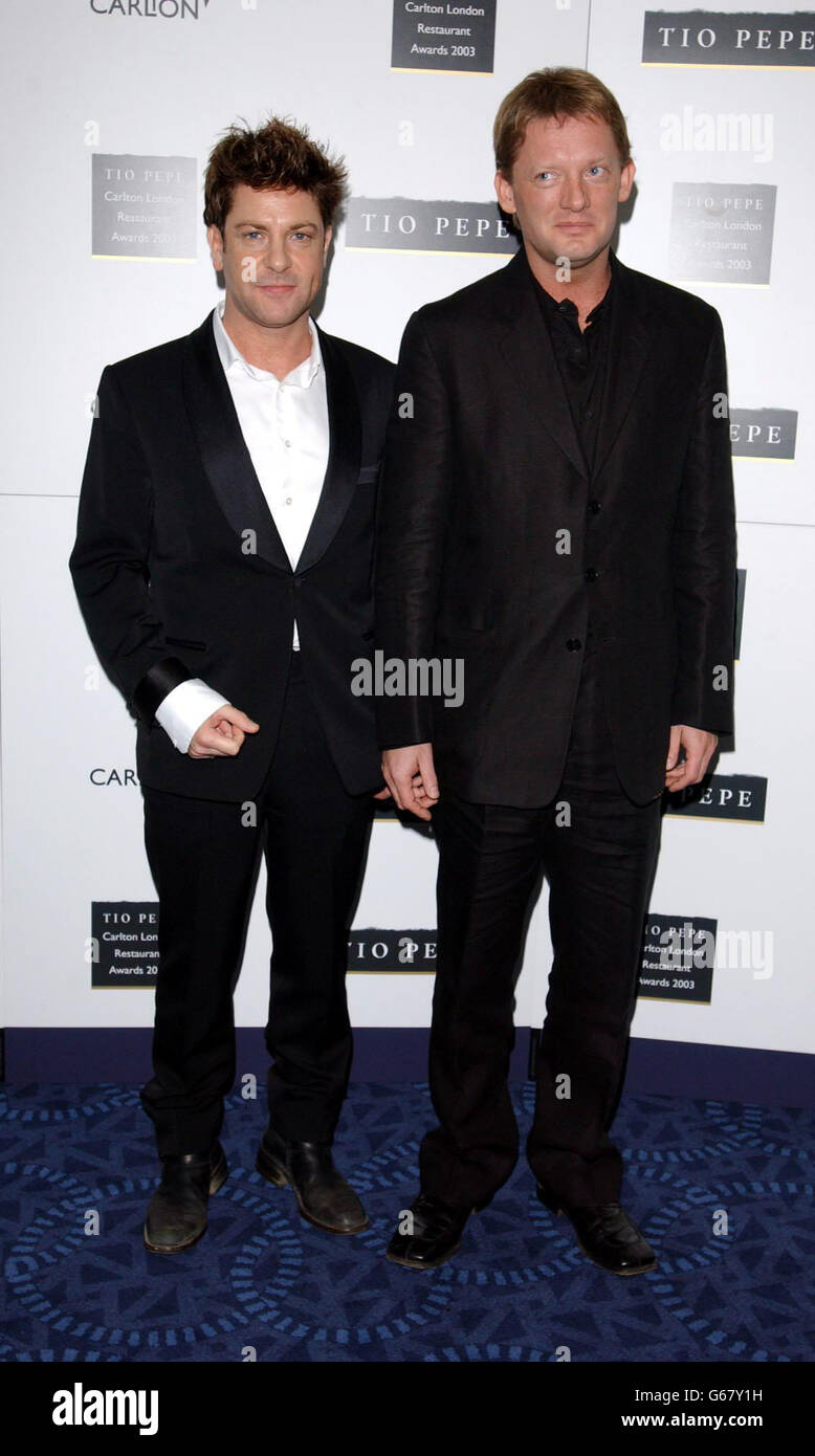 Hamish Clarke (left) and Douglas Henshall arrives for the Tio Pepe ...