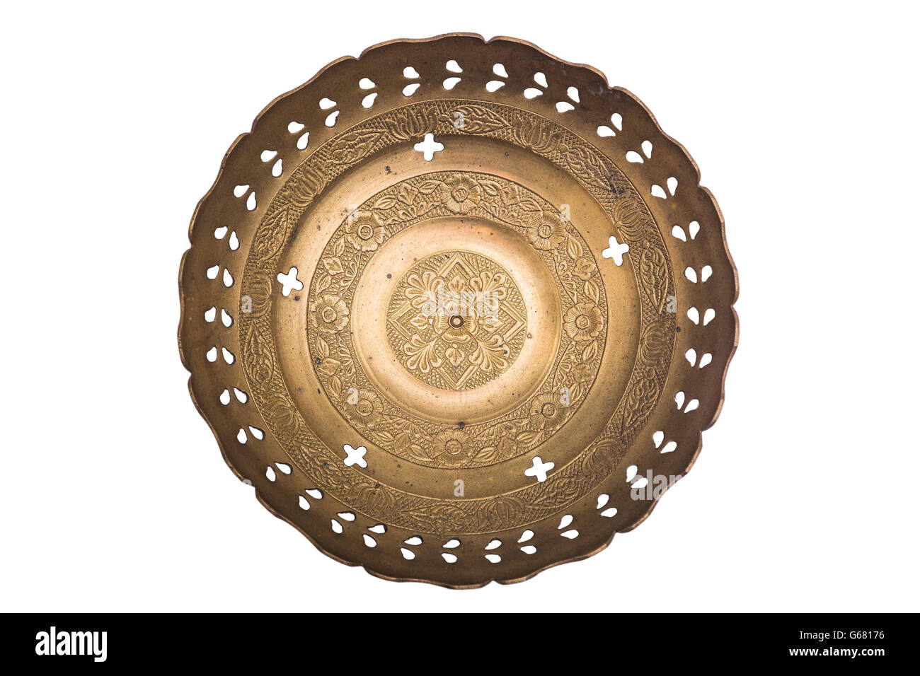 Antic decorative engraved perforated metal plate in oriental style ...