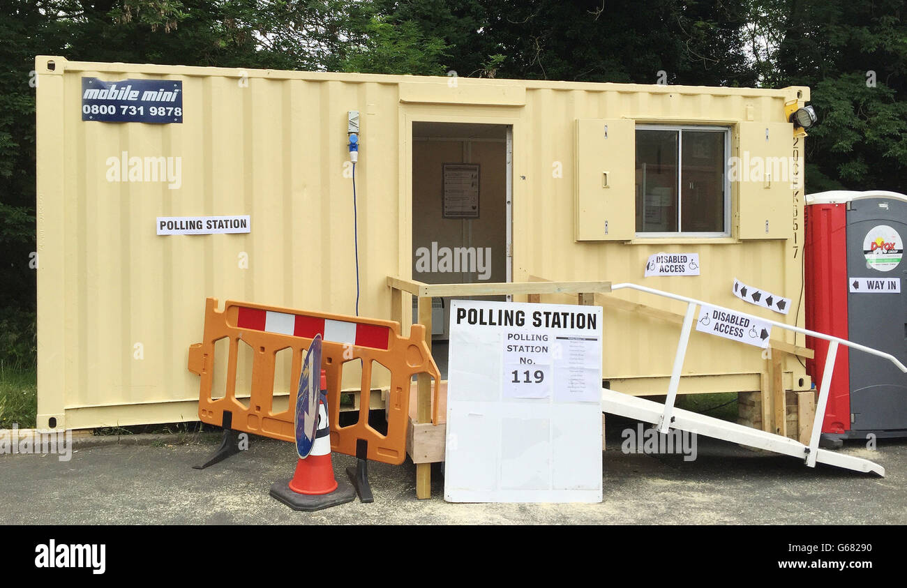 A polling station in a shipping container in Shelah Road, Halesowen ...