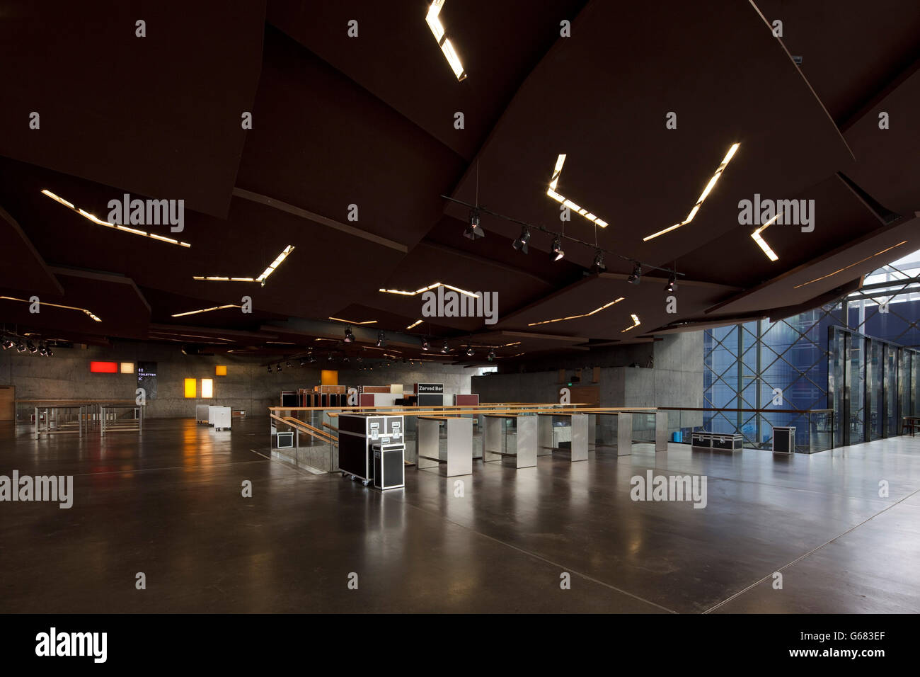 Foyer with ceiling formed by Main Hall. DR Koncerthuset, Copenhagen ...