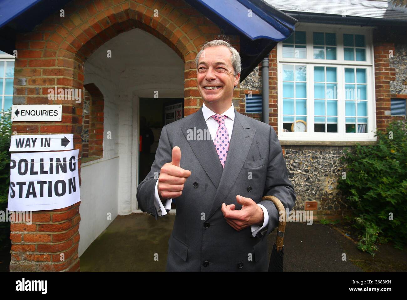 Ukip leader Nigel Farage arrives to cast his vote at Cudham Church of ...