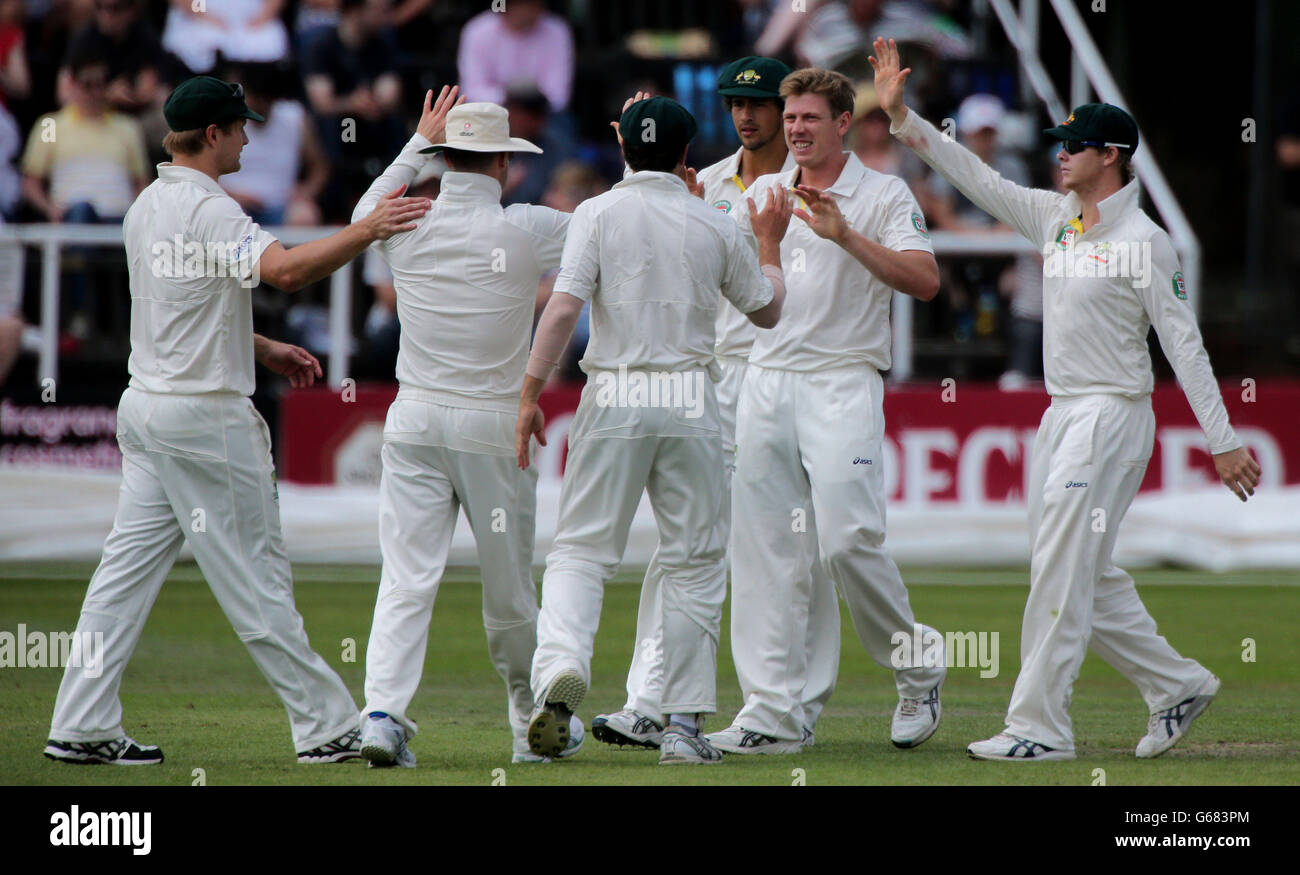 Australia's James Faulkner (second right) celebrates after taking the ...