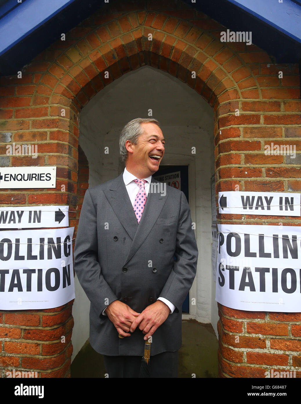 Ukip leader Nigel Farage arrives to cast his vote at Cudham Church of ...