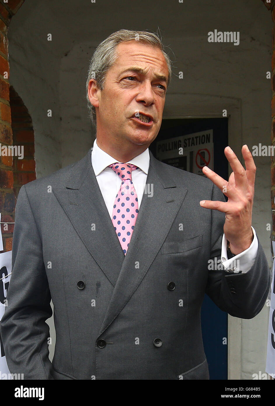 Ukip leader Nigel Farage arrives to cast his vote at Cudham Church of ...