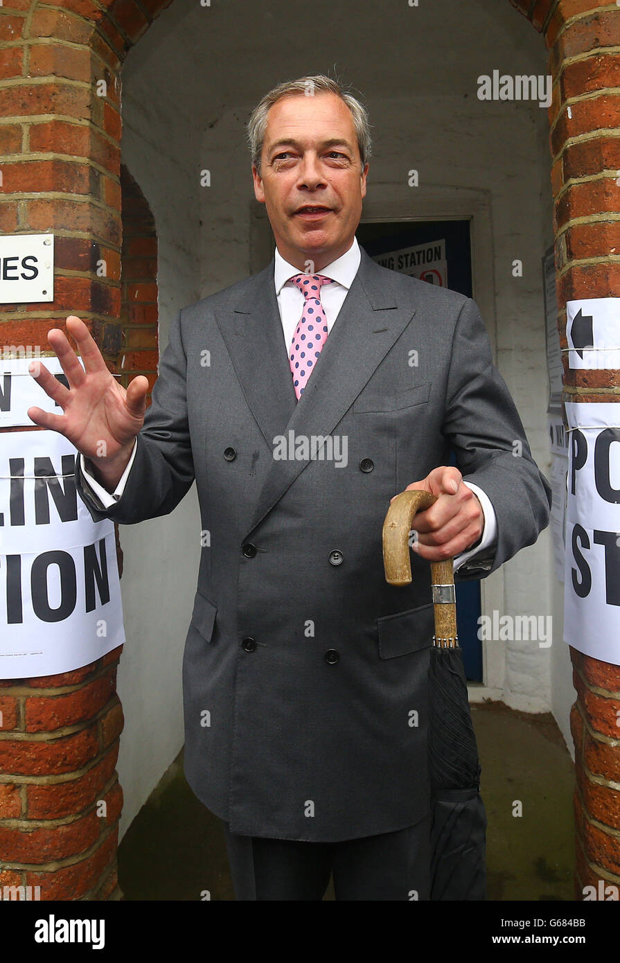 Ukip leader Nigel Farage arrives to cast his vote at Cudham Church of ...