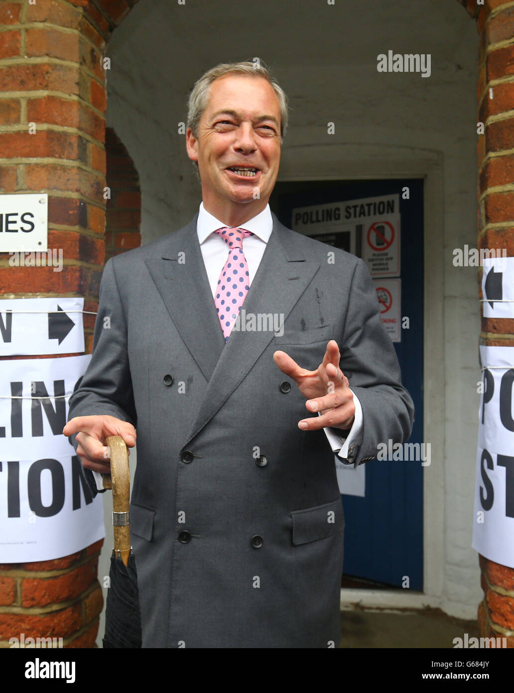 Ukip leader Nigel Farage arrives to cast his vote at Cudham Church of ...