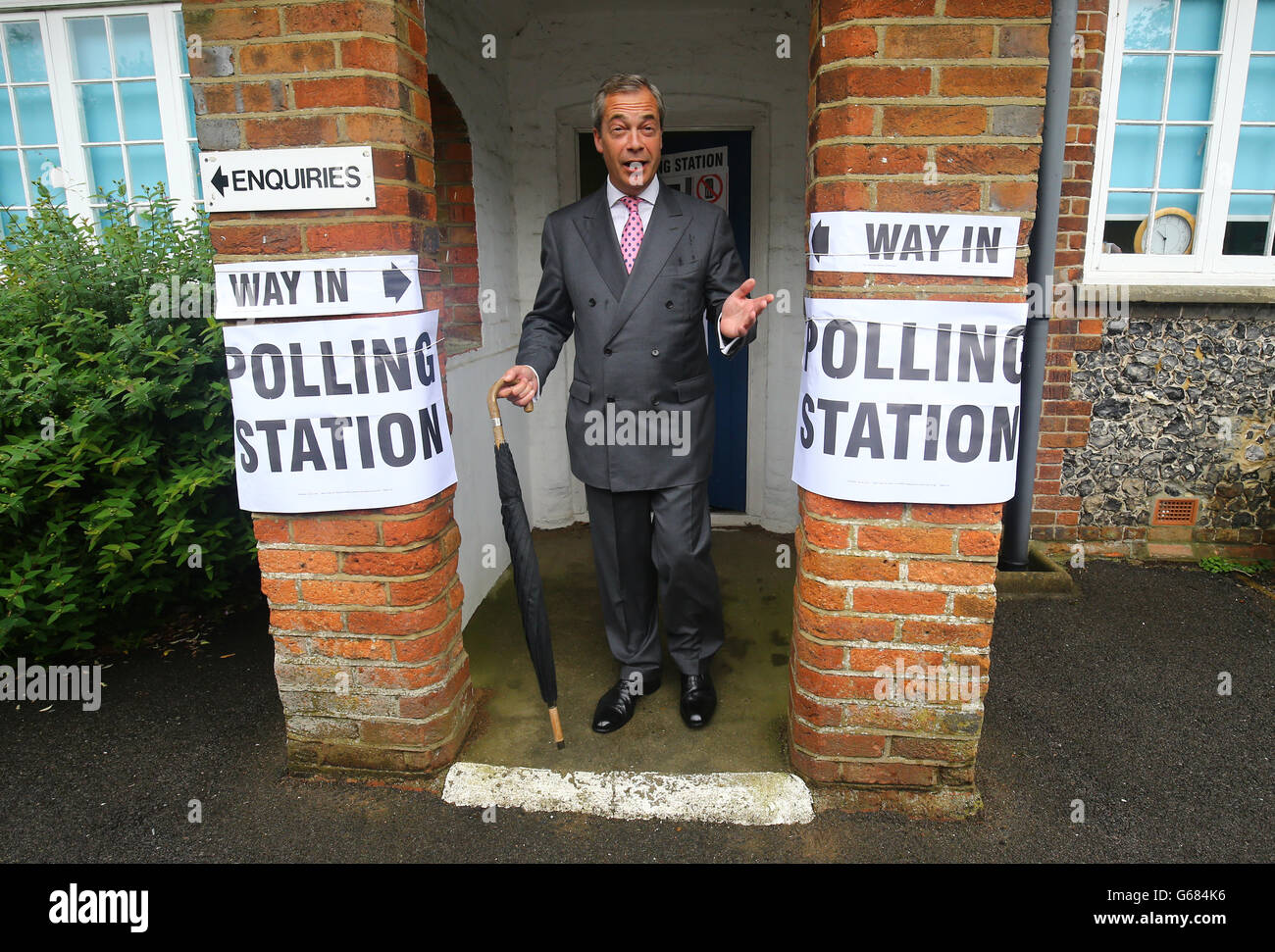 Ukip leader Nigel Farage arrives to cast his vote at Cudham Church of ...