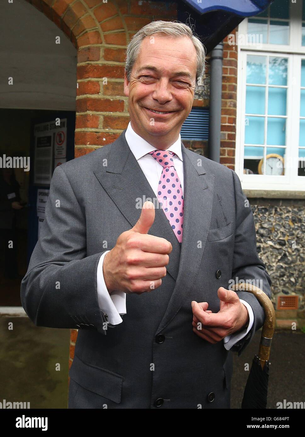 Ukip leader Nigel Farage arrives to cast his vote at Cudham Church of ...