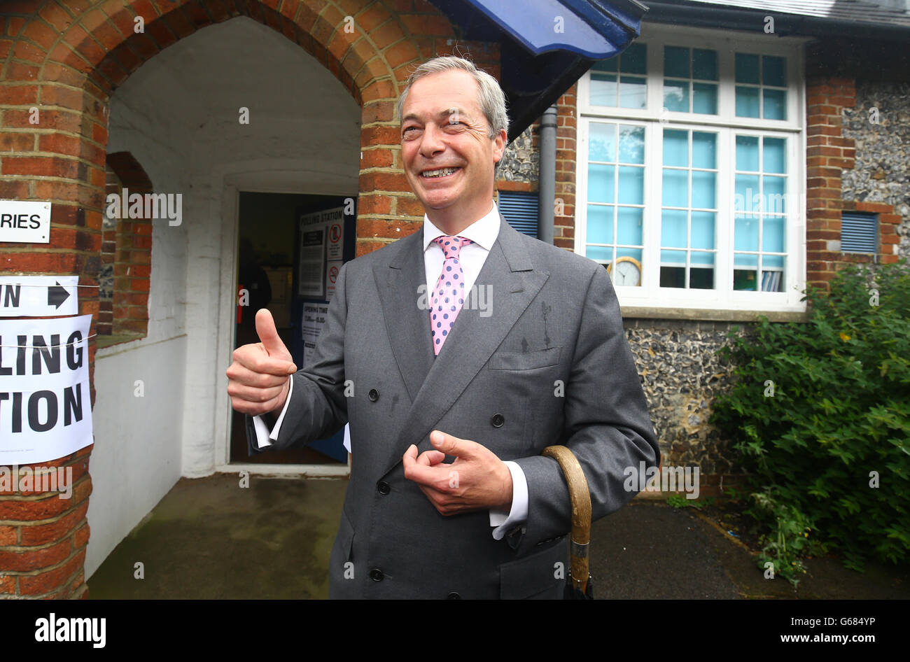 Ukip leader Nigel Farage arrives to cast his vote at Cudham Church of ...