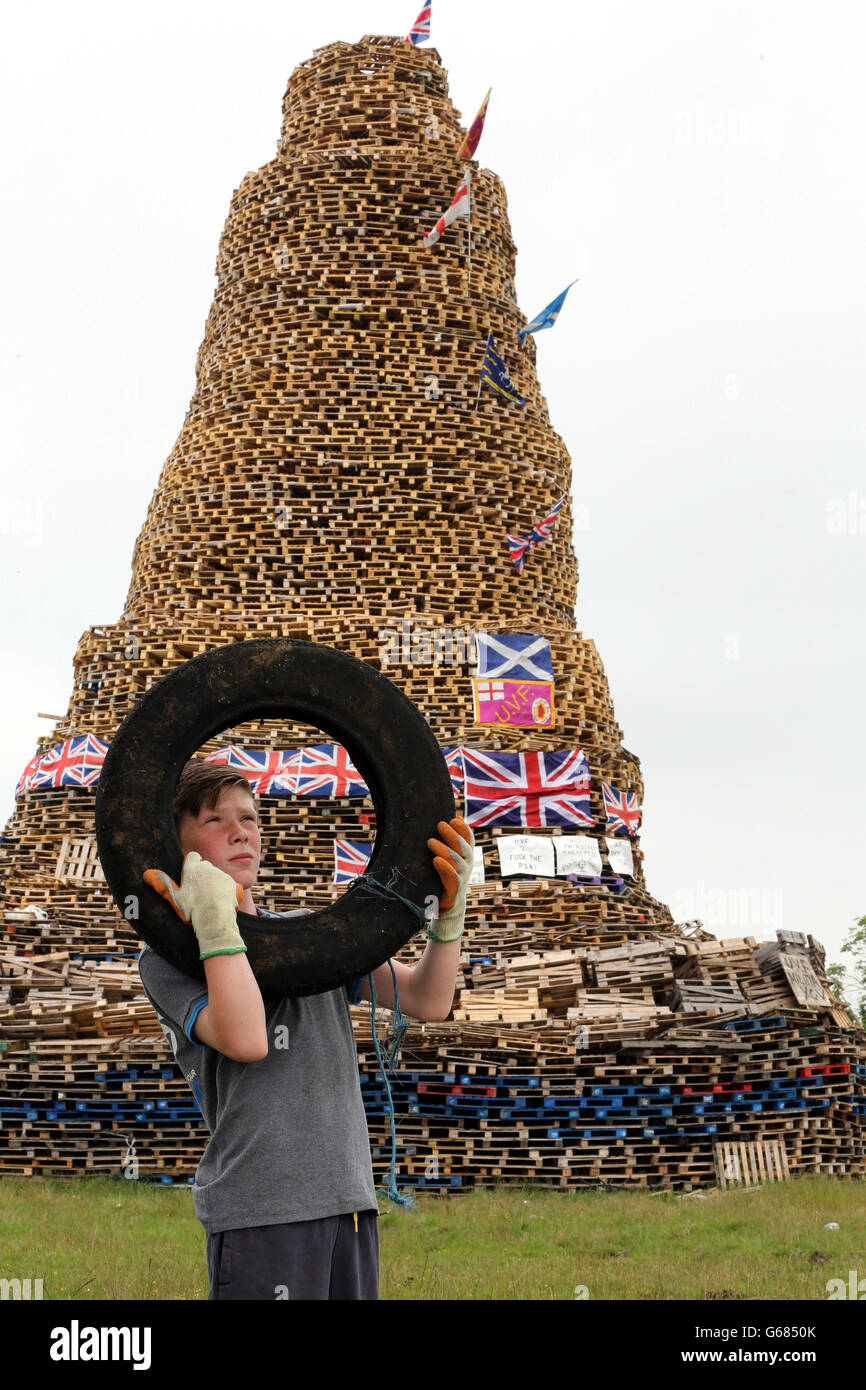 Preparations for giant bonfire Stock Photo - Alamy