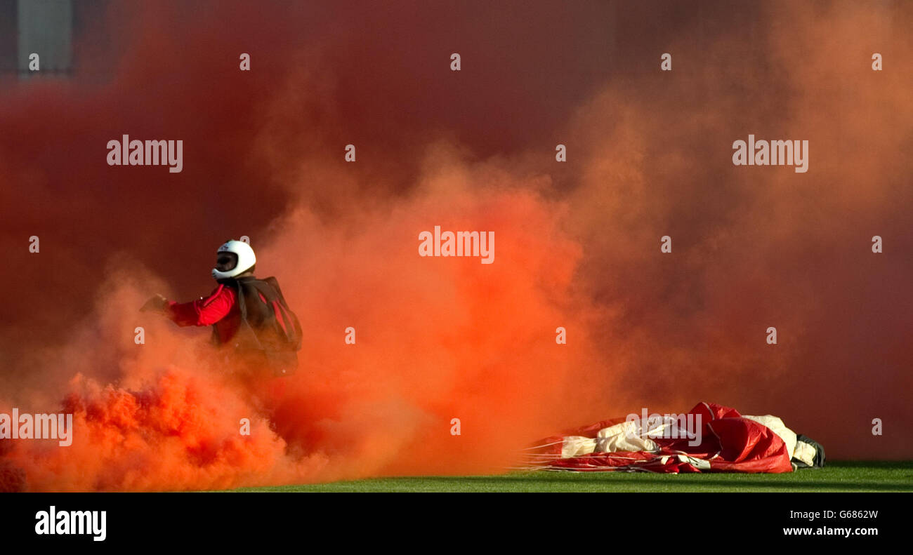 The Prince of Wales watches a aerial display by the Red Devils as he ...