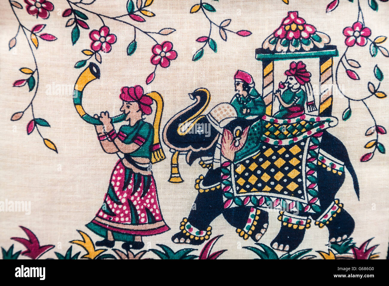 Embroidered textile oriental handmade pattern picture with indian story ...