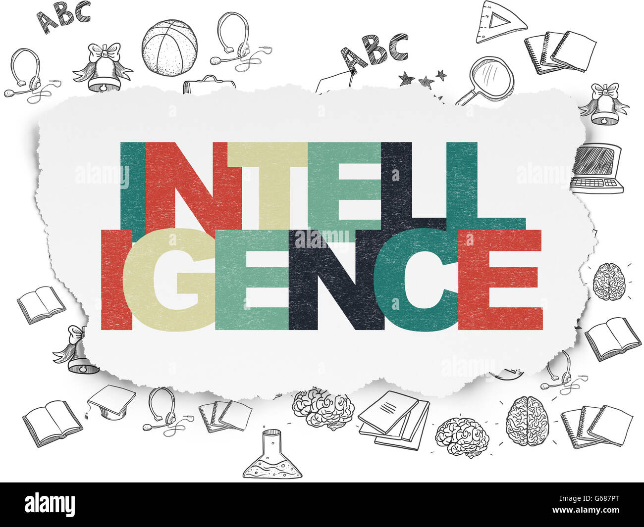 Studying concept: Intelligence on Torn Paper background Stock Photo - Alamy