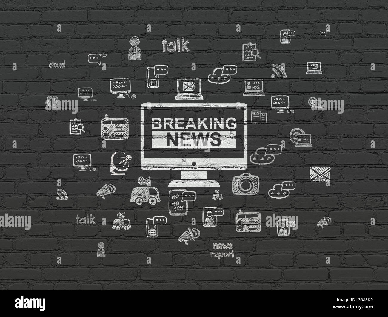 News concept: Breaking News On Screen on wall background Stock Photo ...