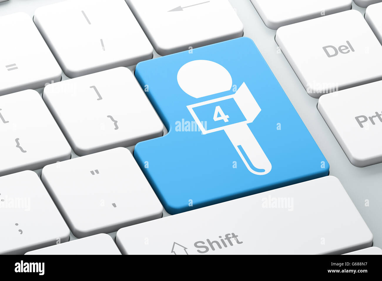 News concept: Microphone on computer keyboard background Stock Photo ...