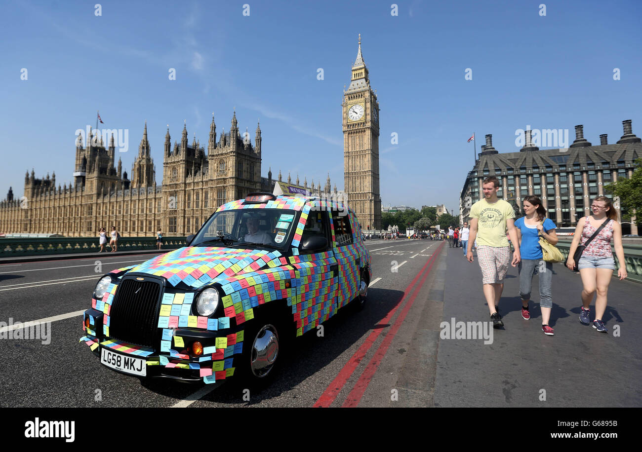 A London taxi adorned with 3M Post-it Super Sticky Notes, that now ...