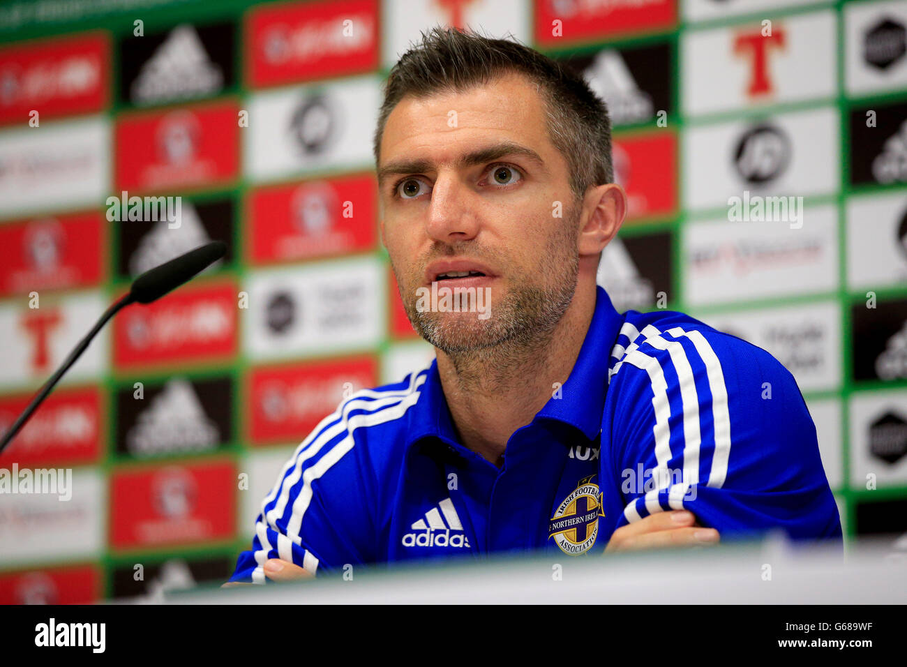 Northern Ireland's Aaron Hughes during a press conference at Saint ...