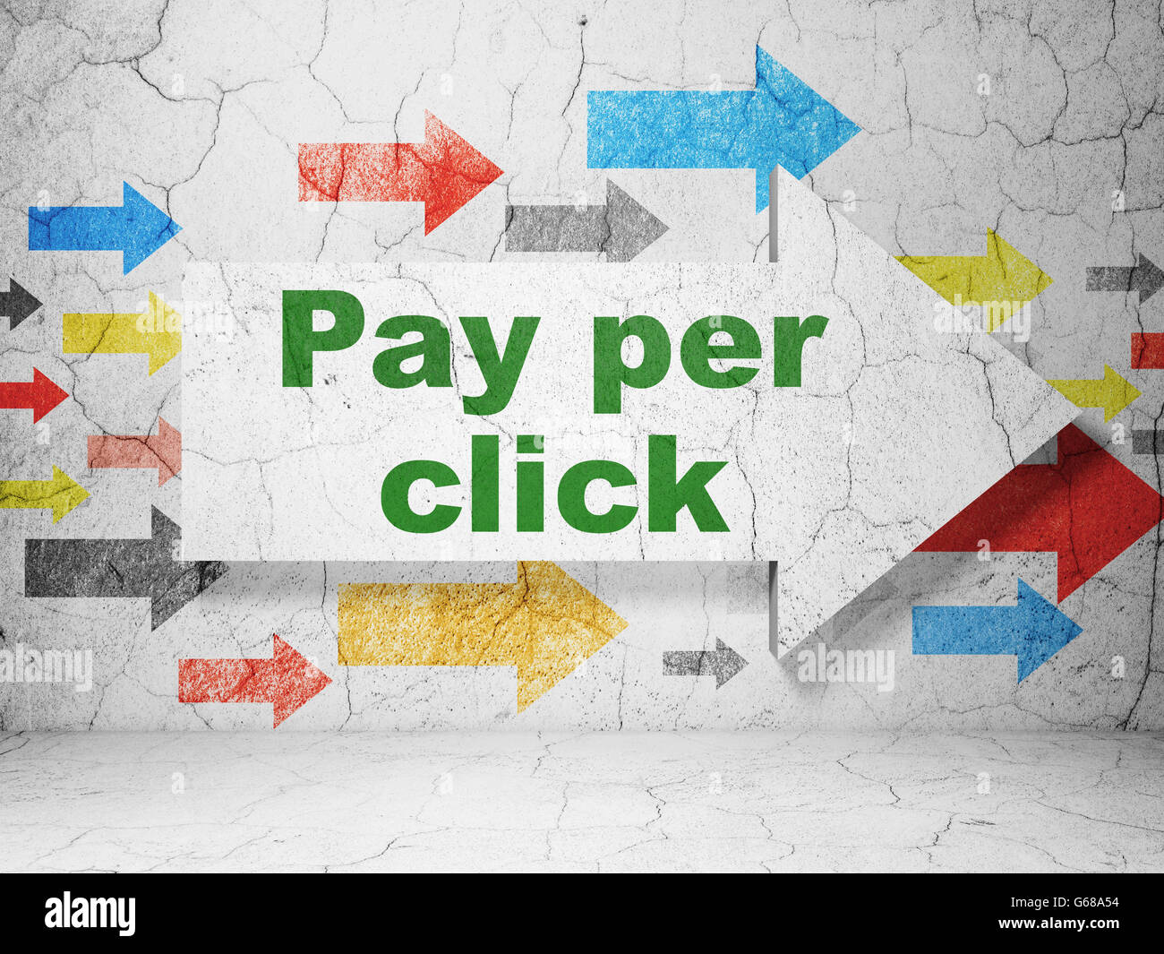 Marketing concept: arrow with Pay Per Click on grunge wall background ...