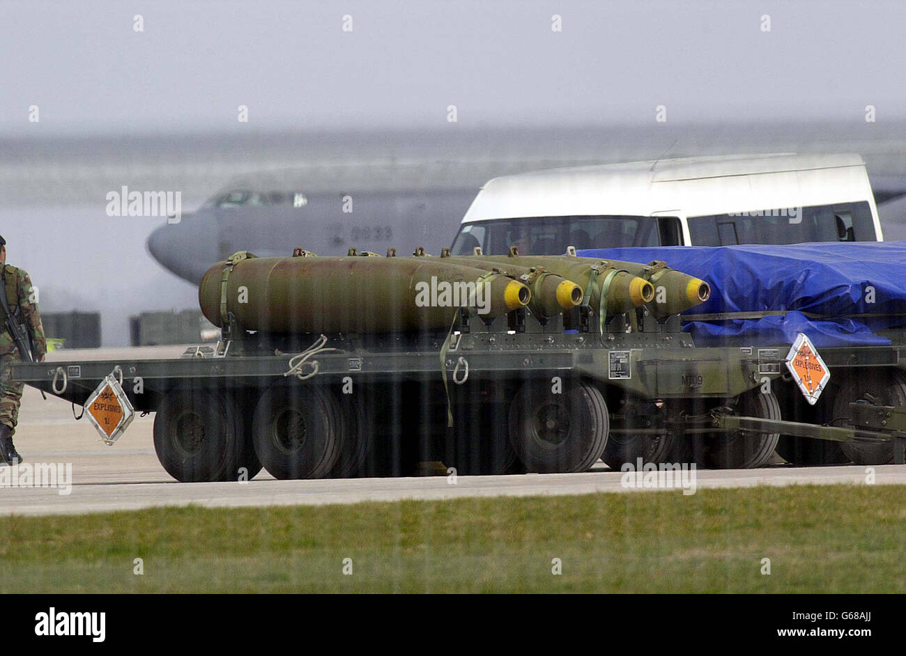 Racks of explosives await loading onto B52 bombers at RAF Fairford ...