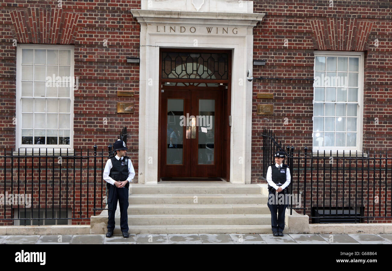 Police outside the Lindo Wing of St Mary's Hospital in London as the ...