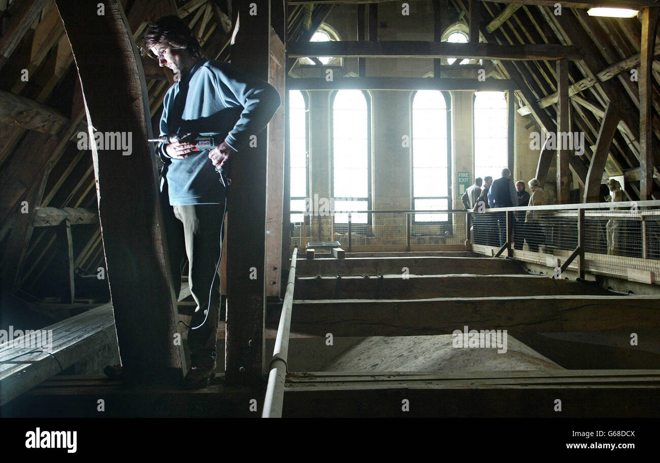 Dendrochronologist Michael Worthington takes a sample from the 13th ...