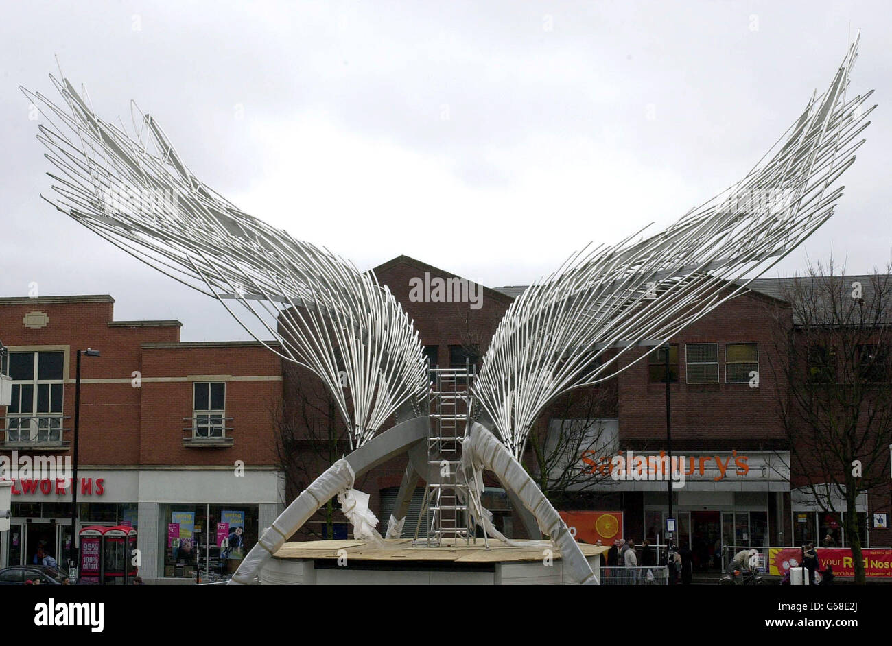 A sculpture labelled the 'Angel of the South' waits to be unveiled in a ...