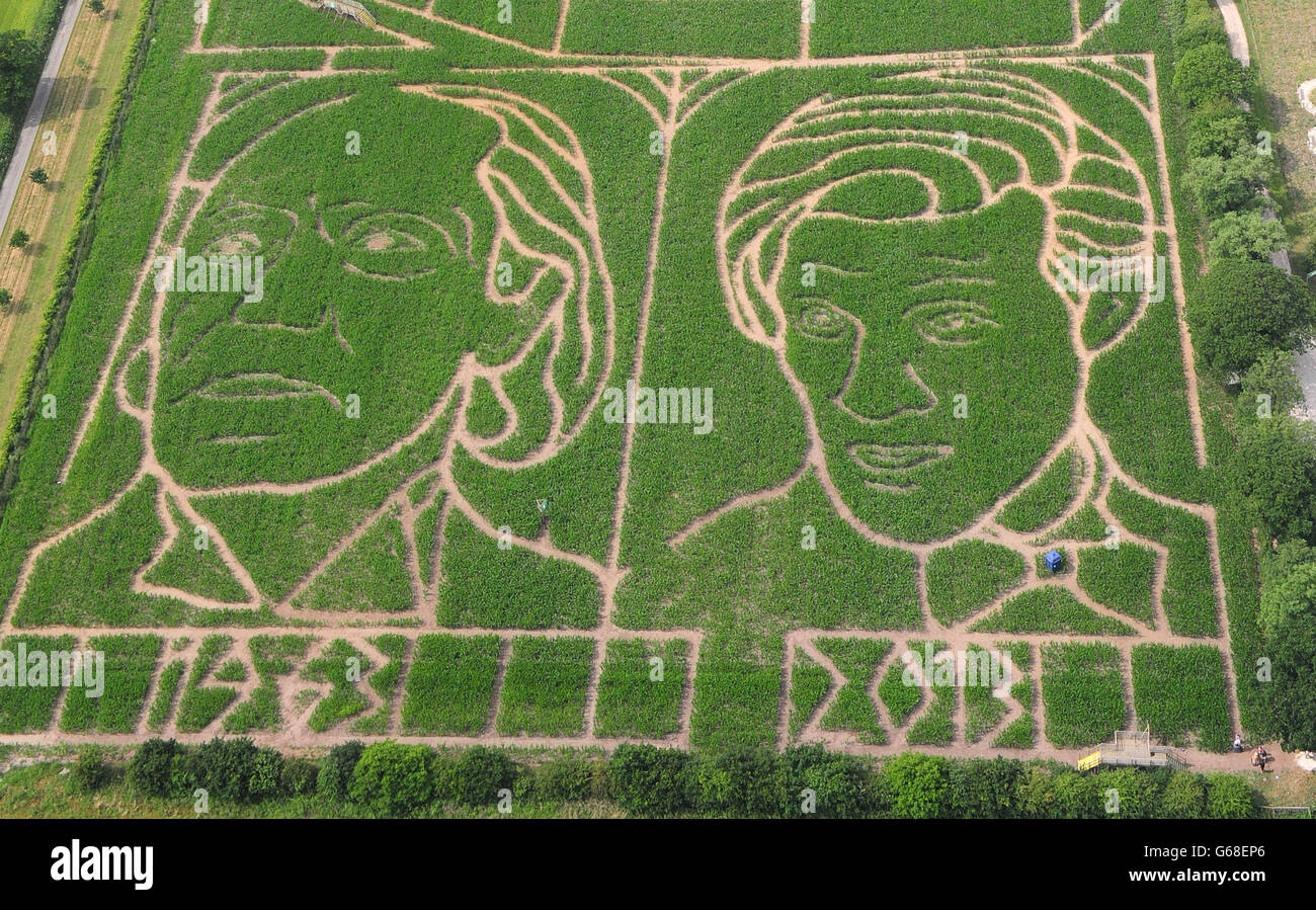 An aerial view showing the heads of two 'Doctors', William Hartnell ...