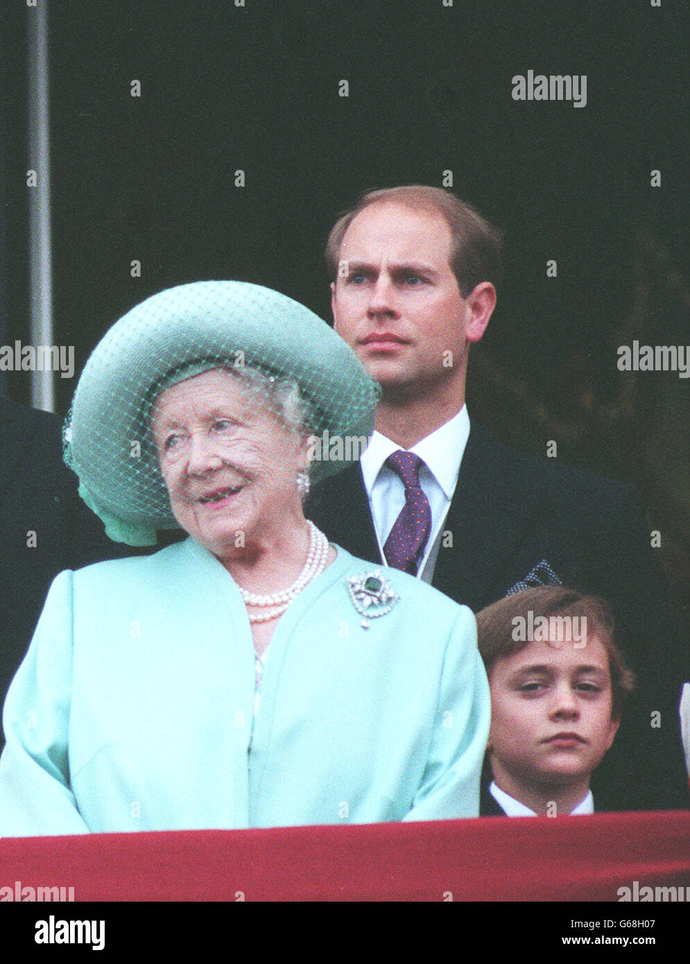 The Queen Mother, Prince Edward and Lord Downpatrick on the balcony of ...