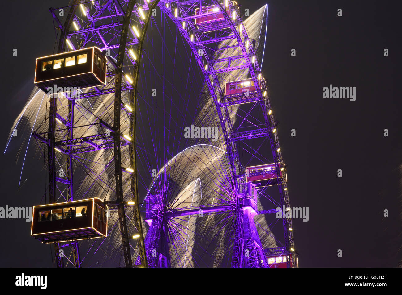 New Year fireworks on ferris wheel in the Prater, Wien, Vienna, Austria ...