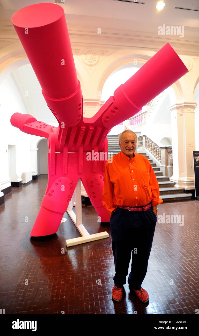 Architect Richard Rogers stands alongside a model of a 'node' designed ...