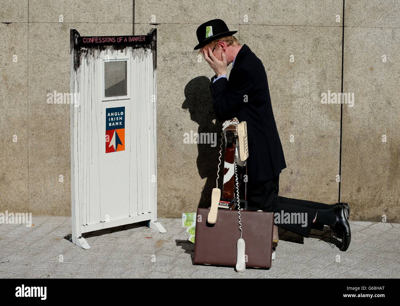 Performance artist Frank O'Dea with his Installation piece entitled ...