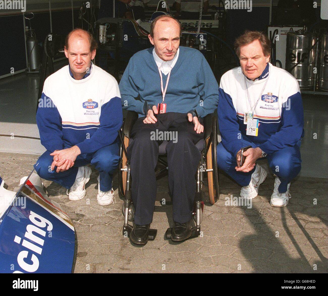 Frank williams with adrian newey left and patrick head hi-res stock ...